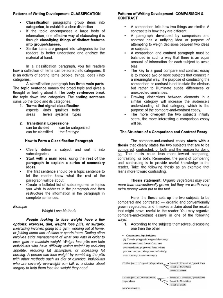 Classification Comparison Contrast.docx | PDF | Essays | Weight Loss