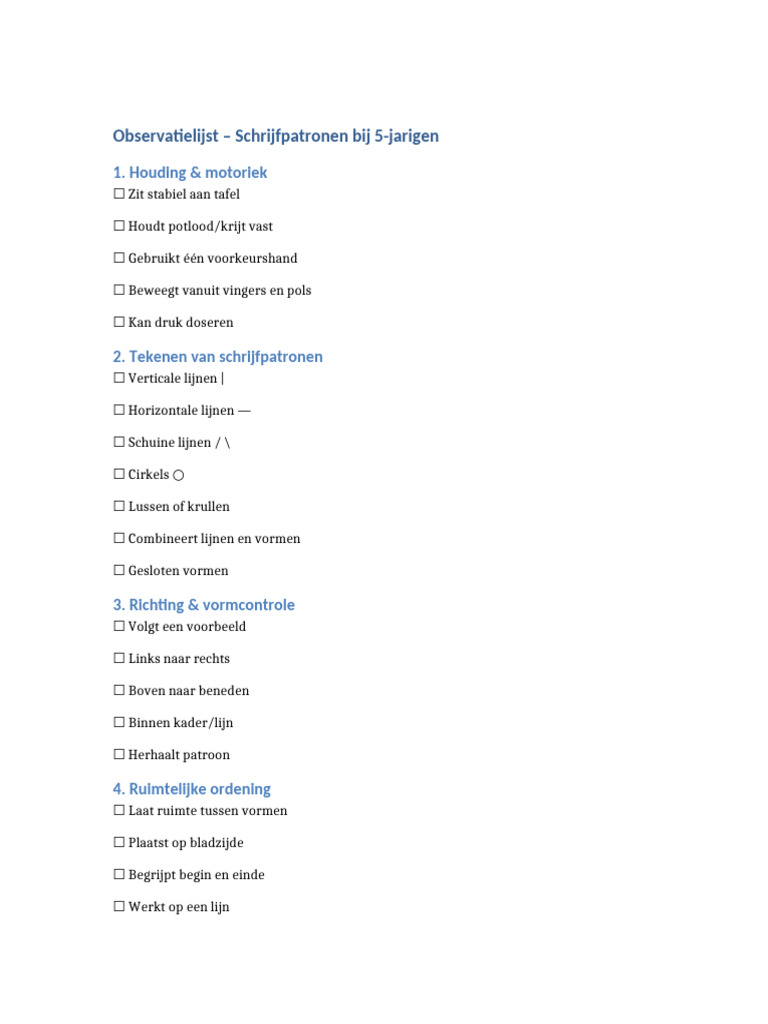 Observatielijst Schrijfpatronen 5 Jarigen | PDF
