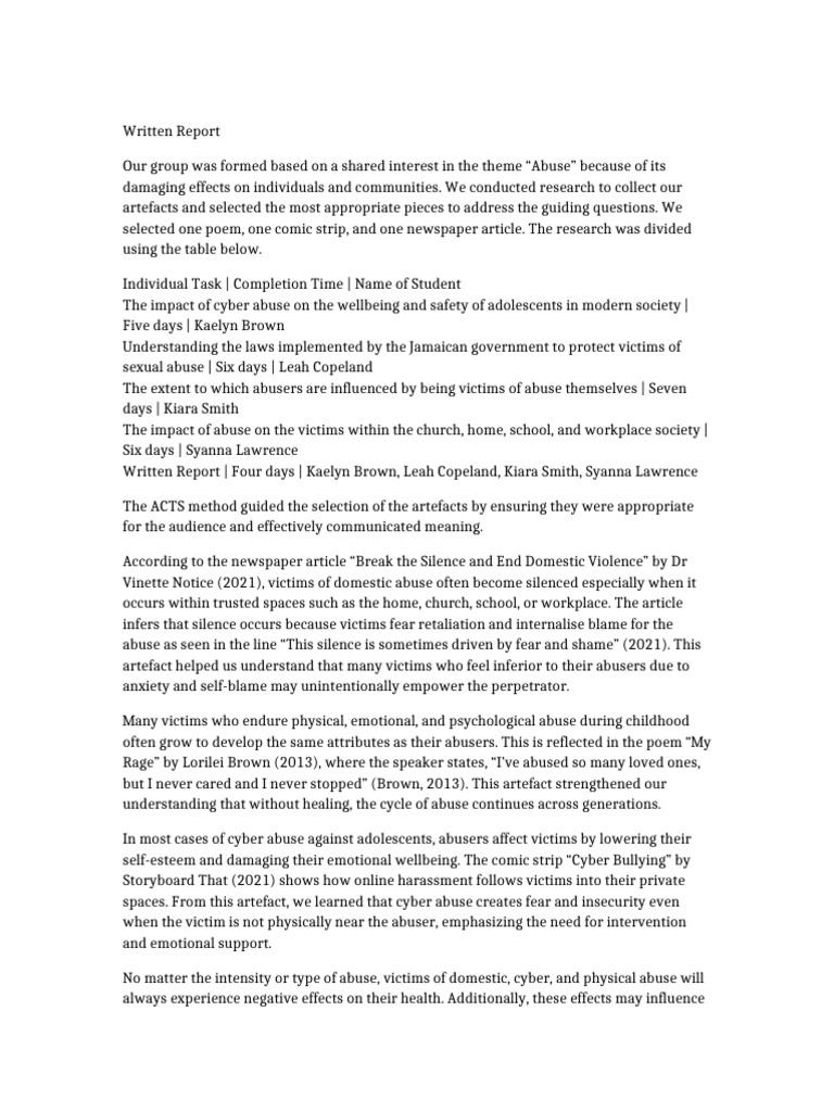 Abuse Written Report | PDF | Domestic Violence | Cyberbullying