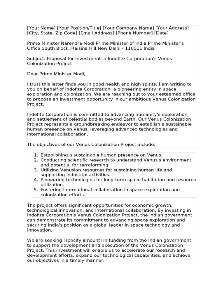 Proposal 1 | PDF | Space Colonization | Venus