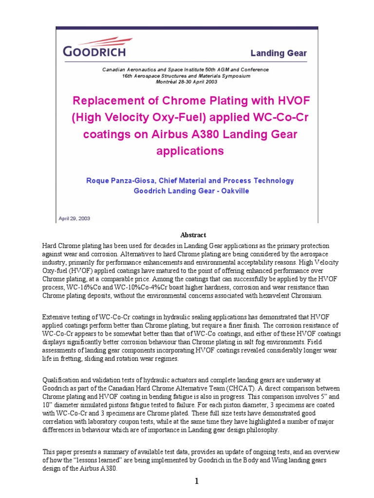 Replacement of Chrome Plating With HVOF Goodrich | PDF | Fatigue ...