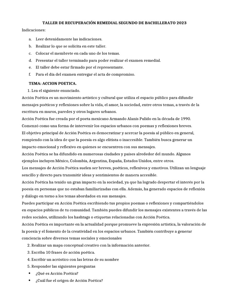 Taller de recuperación remedial 2023-2° | PDF | Perspectiva (Gráfica ...