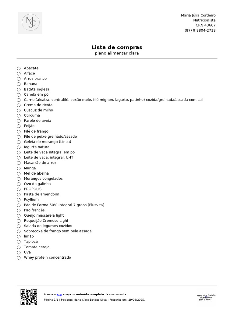 LISTA de COMPRAS- Maria Clara Batista Silva (1) | PDF