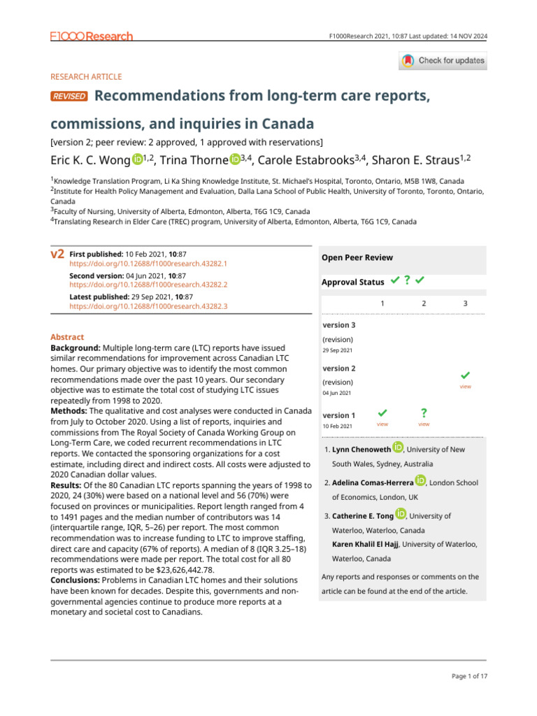Canadian Long-Term Care Recommendations | PDF | Long Term Care