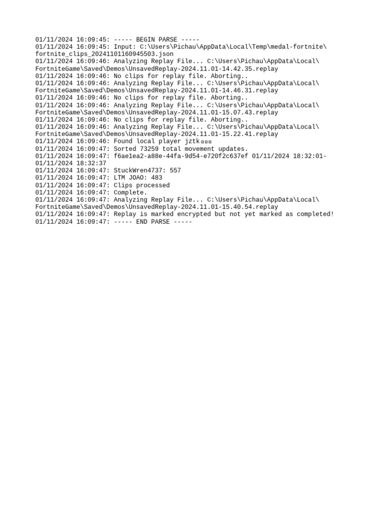 Fortnite Replay Analysis Log | PDF