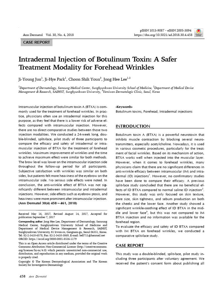 Intradermal vs. Intramuscular BTXA for Wrinkles | PDF | Botulinum Toxin ...