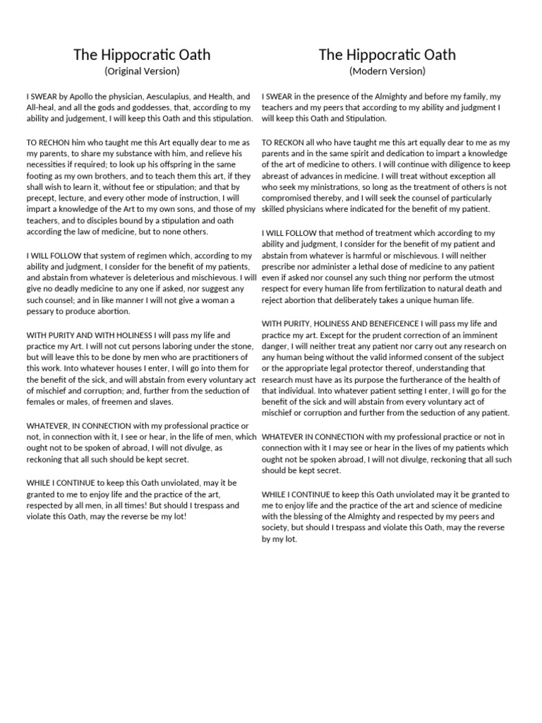 The Hippocratic Oath | PDF
