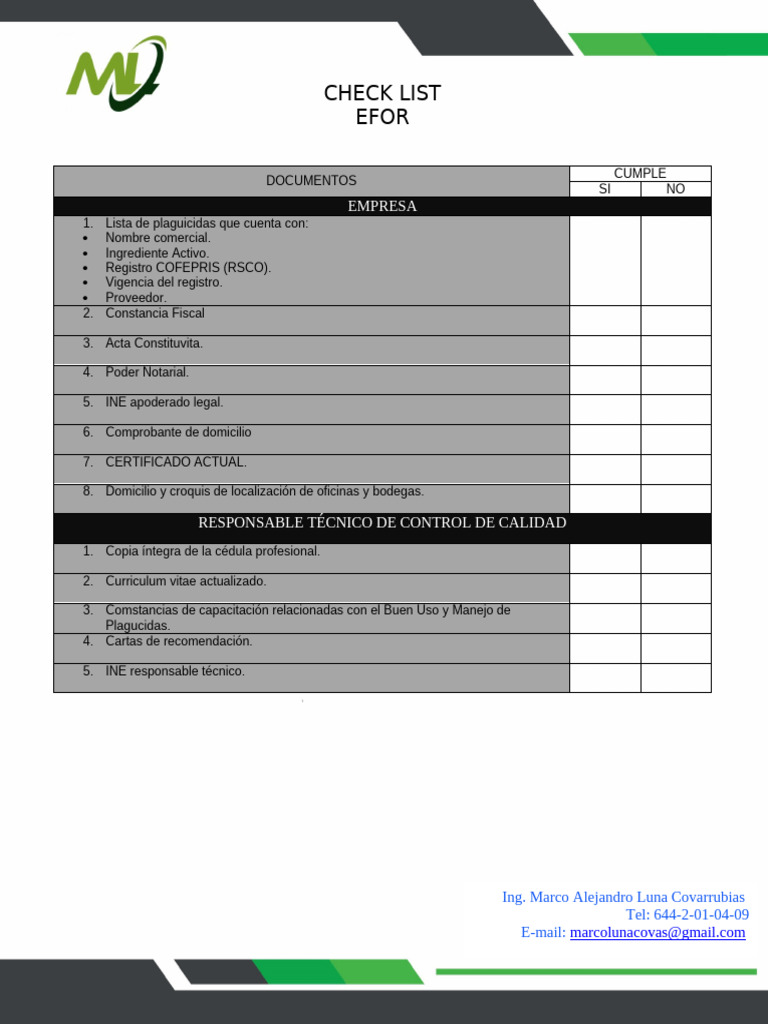 Check List 1er Filtro Efor. (2) | PDF