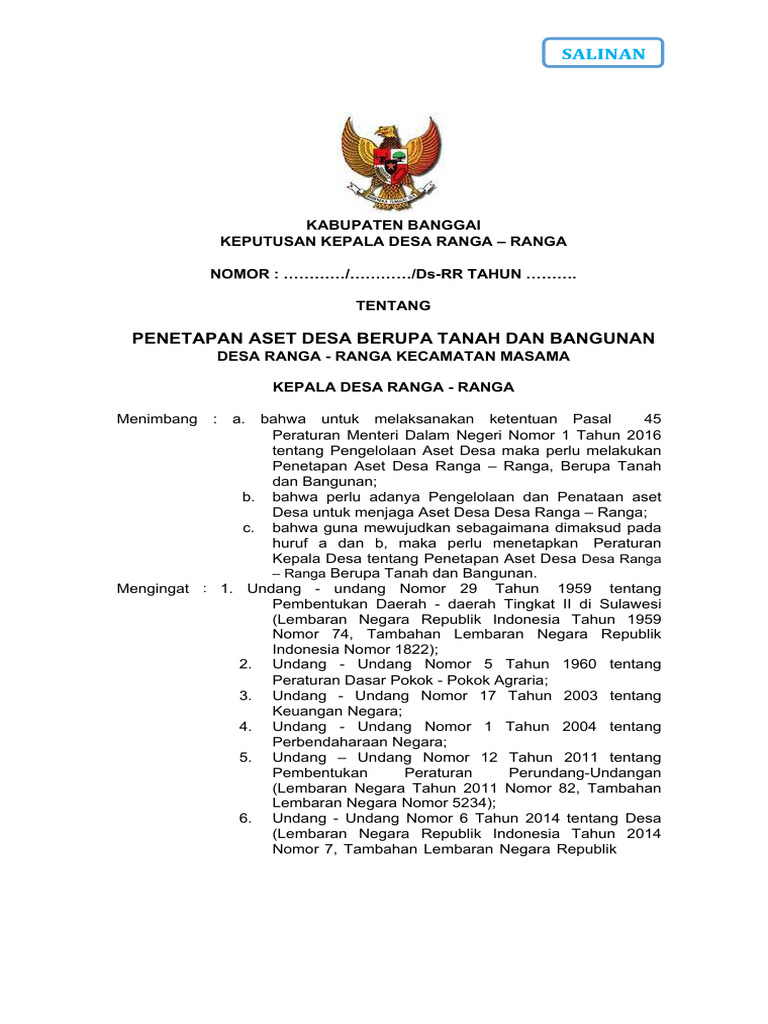 Penetapan Aset Desa Ranga-Ranga | PDF