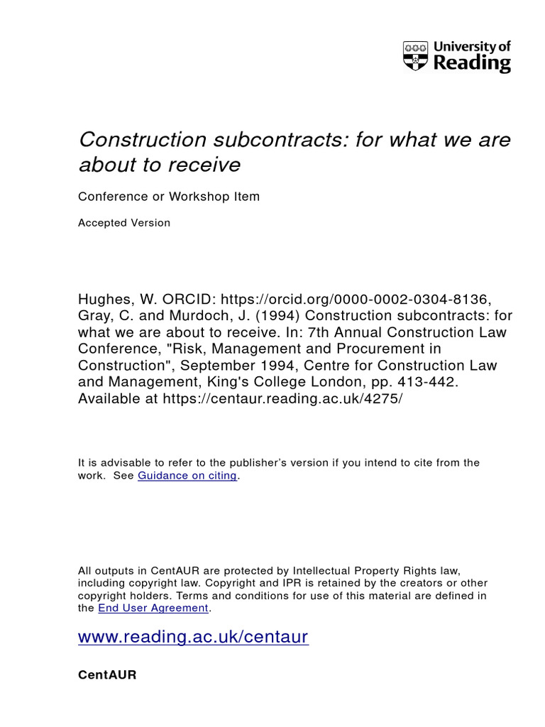 1994-C-Hughes, Gray and Murdoch Construction Subcontracts, For What We ...