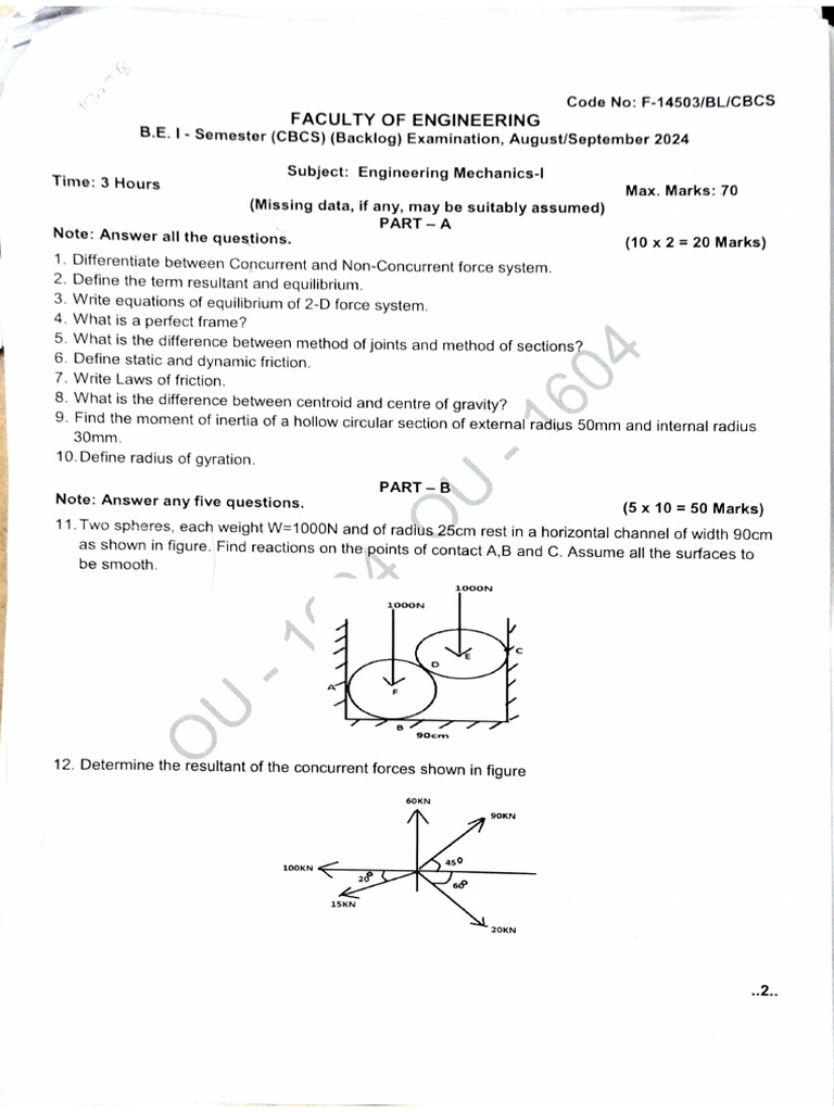 Engineering Mechanics Pyqs and Key | PDF