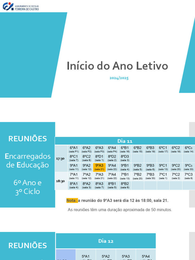 Reuniões e Receções Ano Letivo 2024/2025 | PDF