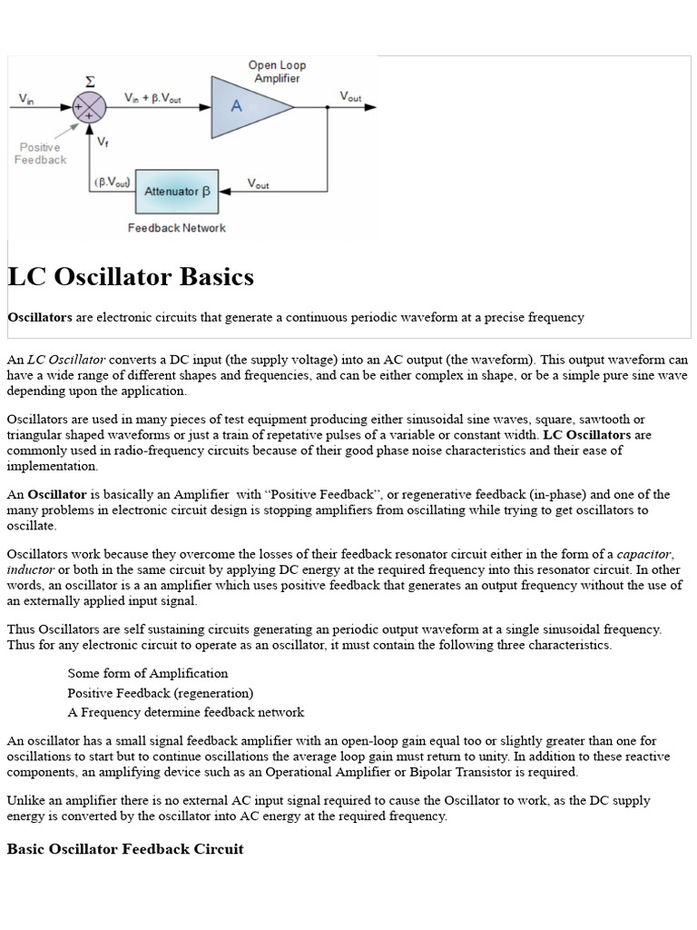LC Oscillator Tutorial and Tuned LC Oscillator Basics | PDF ...