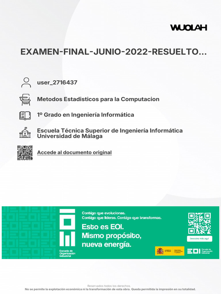 Wuolah Free Examen Final Junio 2022 Resuelto Completo | PDF | Regresión lineal | Teoría de ...