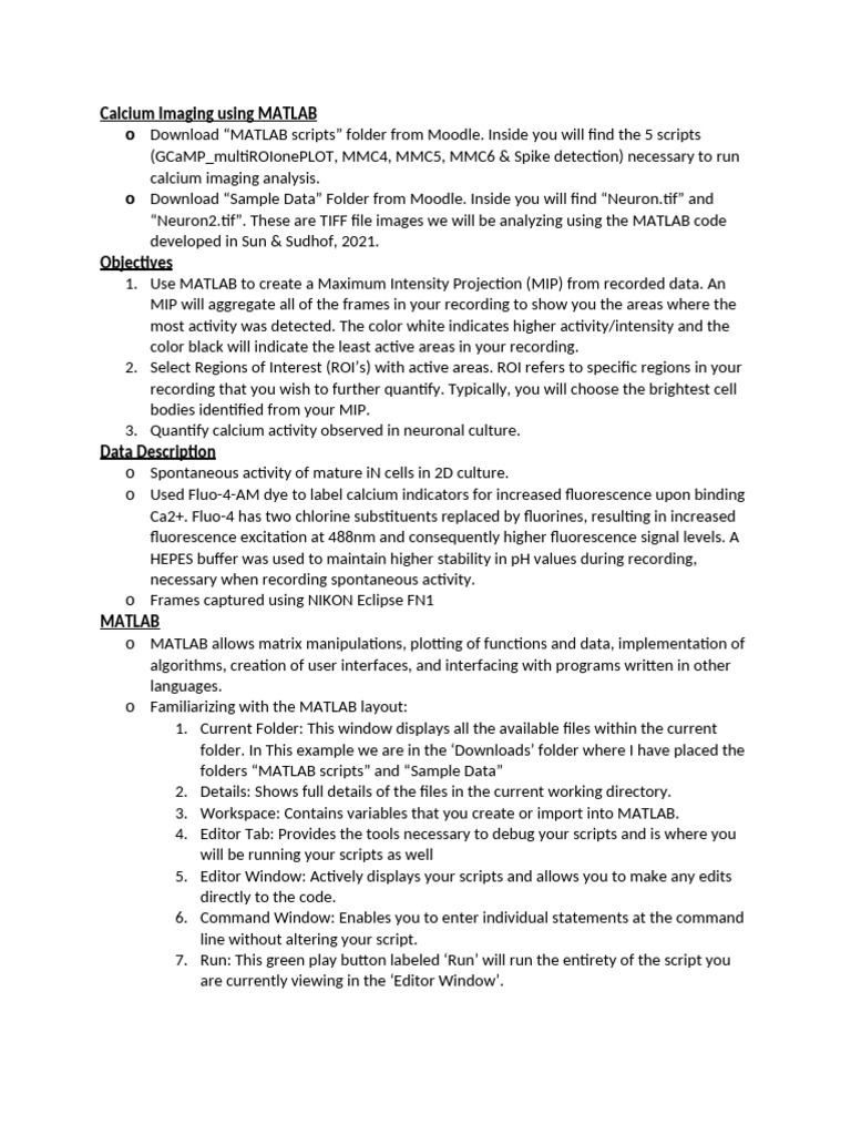 Calcium Imaging Tutorial | PDF