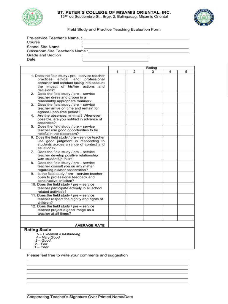 Teacher Evaluation Form Template | PDF