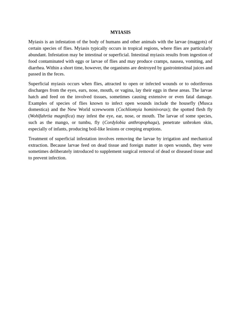 Understanding Myiasis: Causes and Treatment | PDF