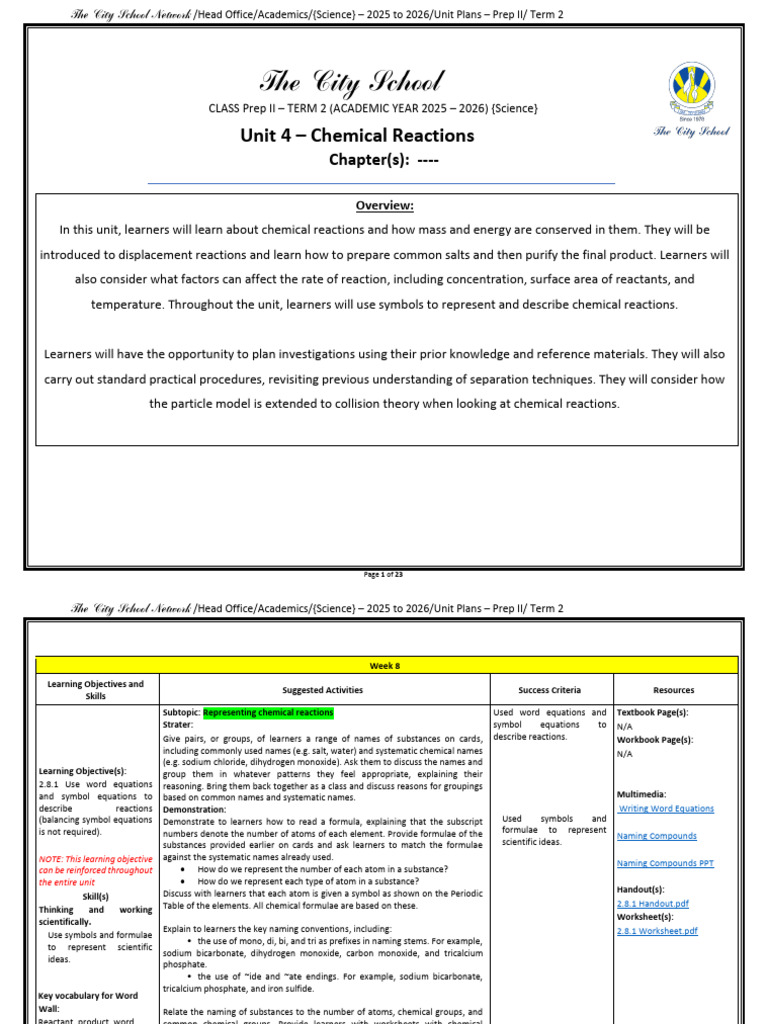 Unit 4 Chemical Reactions | PDF | Salt (Chemistry) | Chemical Reactions