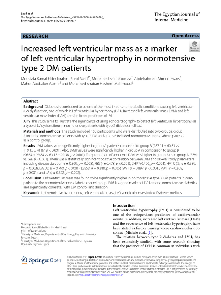 Increased Left Ventricular Mass As A Marker of LVH in Normotensive T2DM ...