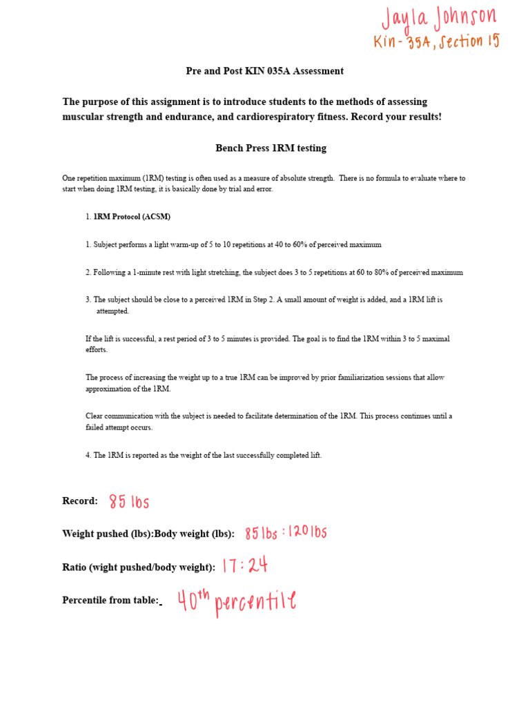 KIN 035A Fitness Assessment Guide | PDF | Physical Fitness | Weight