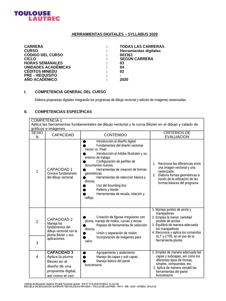 Syllabus Herramientas Digitales 2020 | PDF | Adobe Photoshop ...