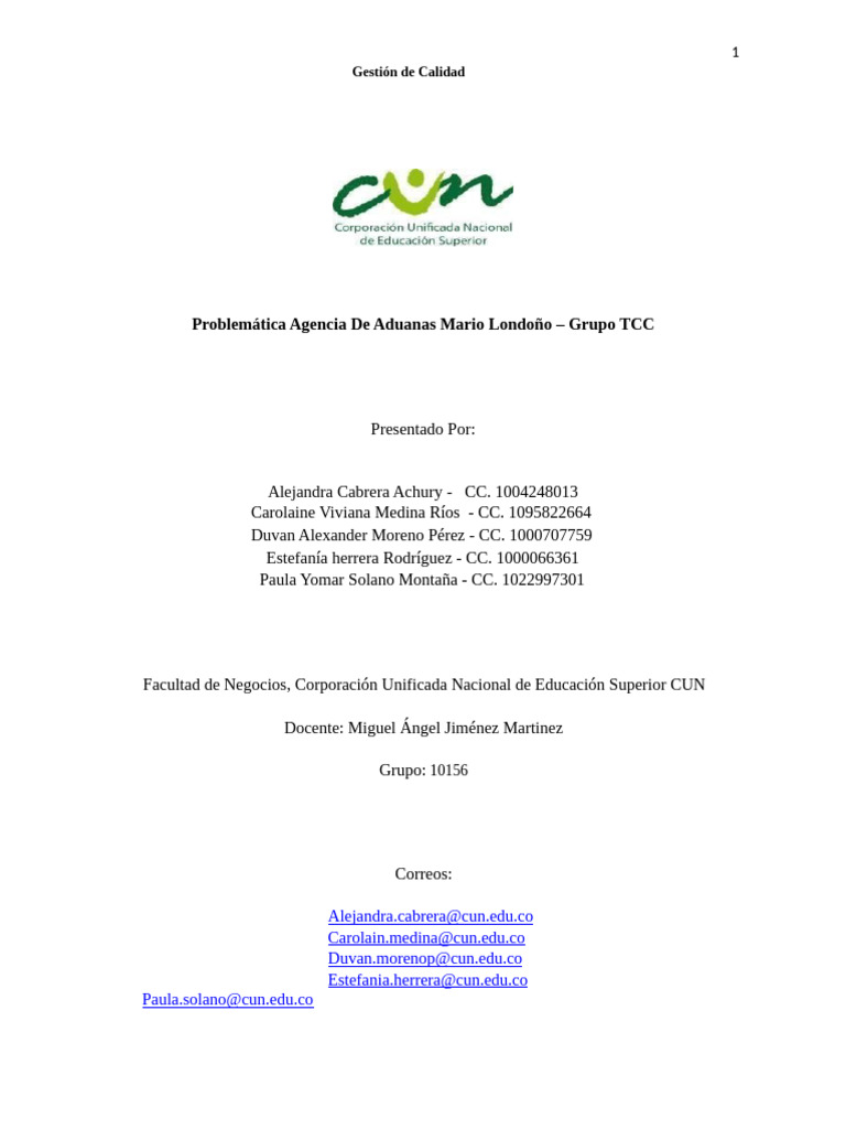 Problemática en Gestión de Calidad TCC | PDF