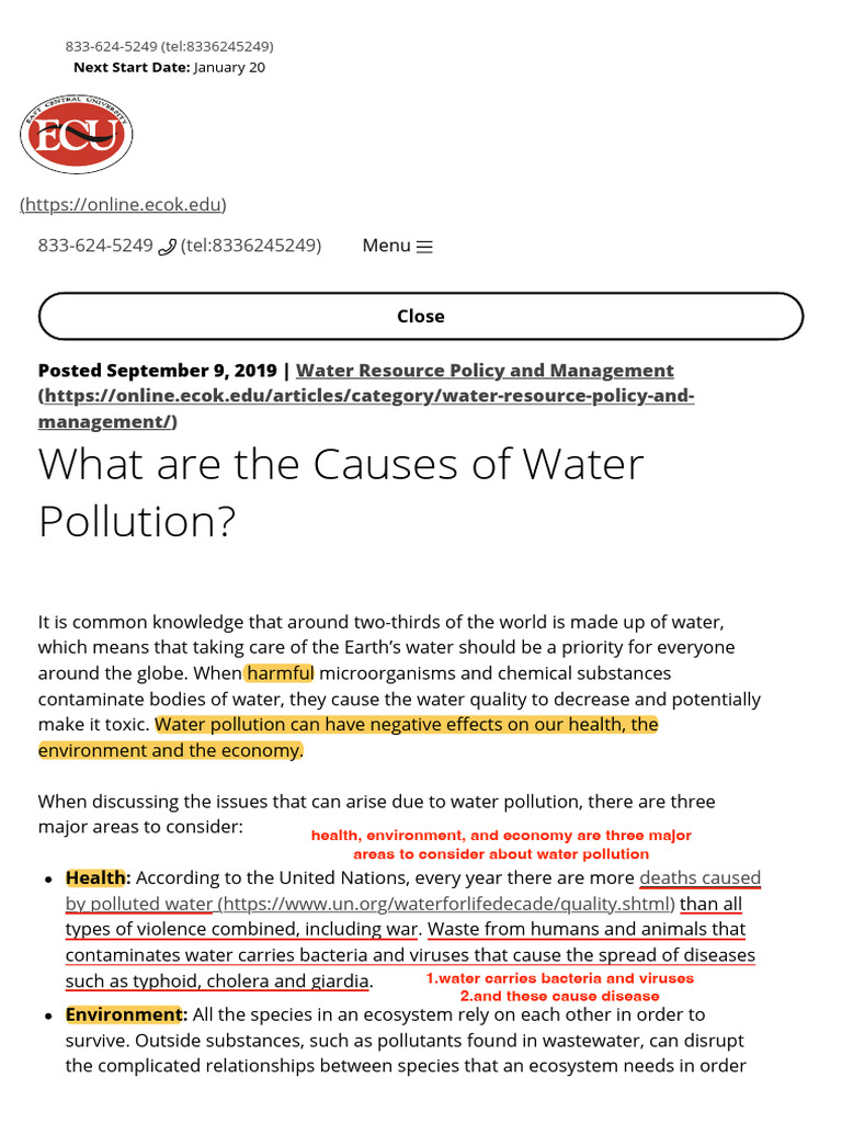 Causes and Effects of Water Pollution | PDF | Water Pollution | Waste