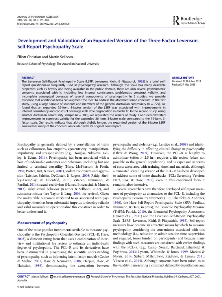 Expanded Three-Factor Psychopathy Scale | PDF | Psychopathy | Offender ...