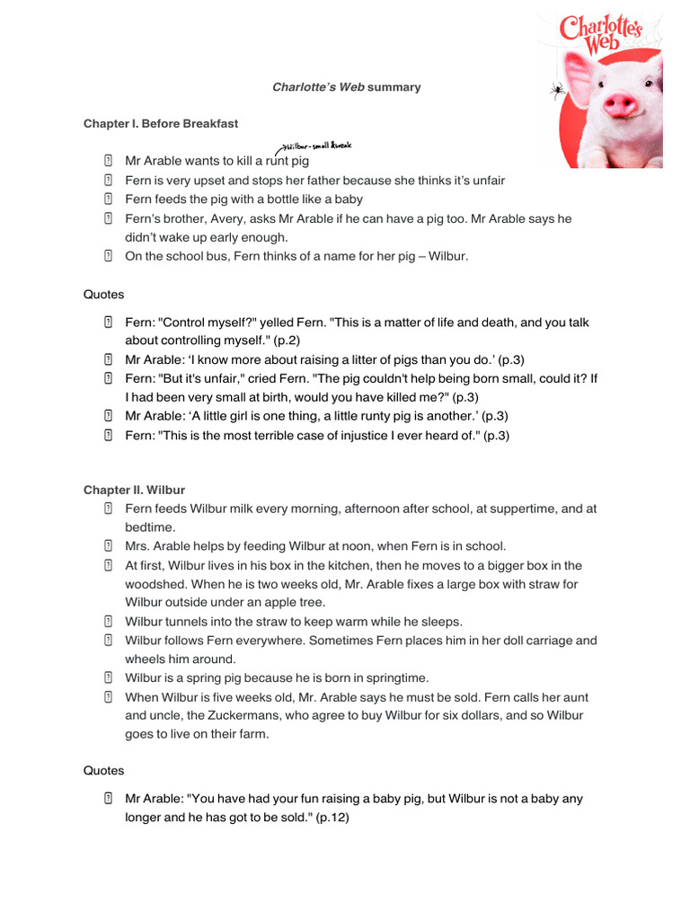 Charlotte's Web: Wilbur's Early Life | PDF