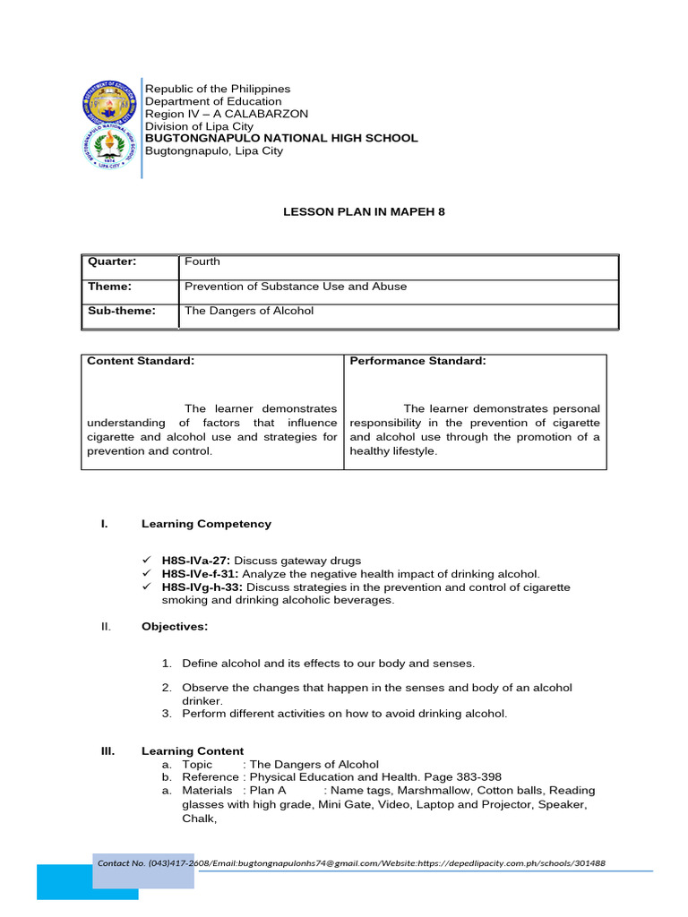 final lesson plan 5 copies | PDF | Alcoholism | Alcohol
