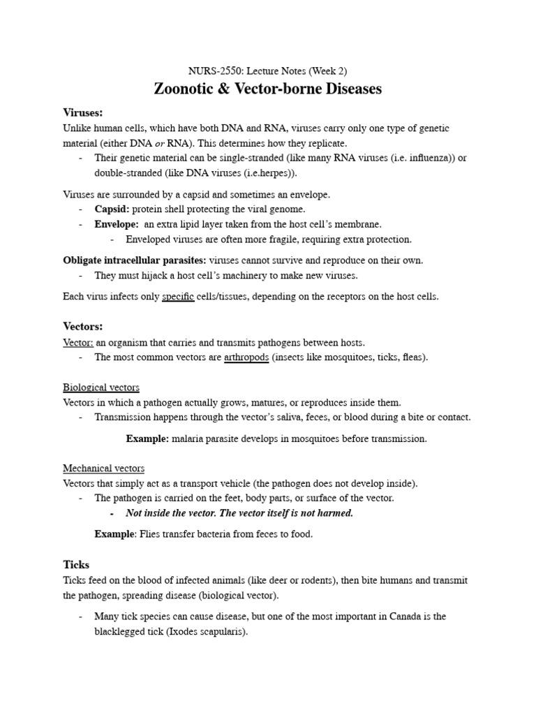 NURS-2550 - Week 2 Lecture Notes - (Zoonotic & Vector-Borne Diseases ...