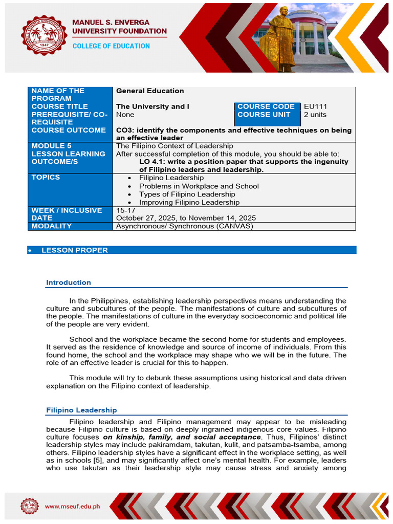 Filipino Leadership Styles and Improvement | PDF | Leadership | Argument