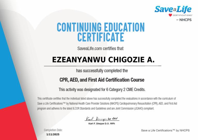 CPR AED First Aid Certification Course Certification | PDF