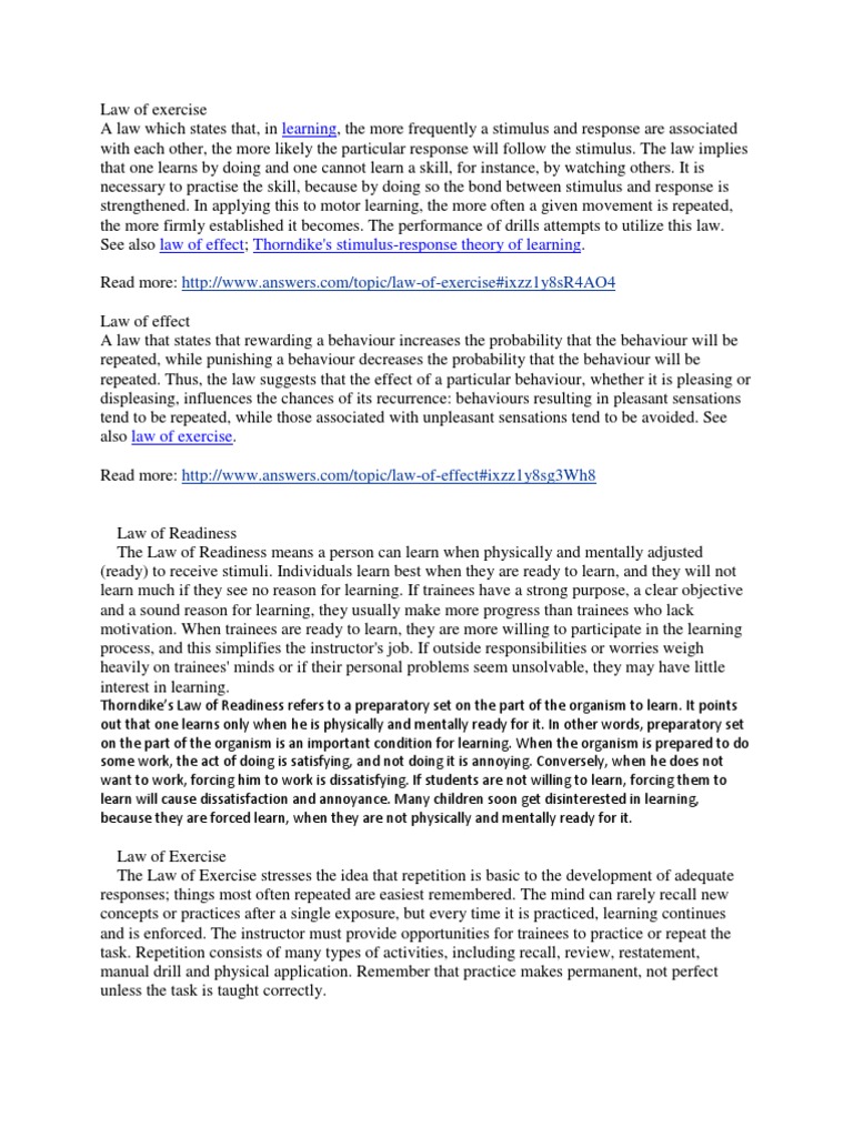 Law of Exercise | PDF | Behaviorism | Metaphysics