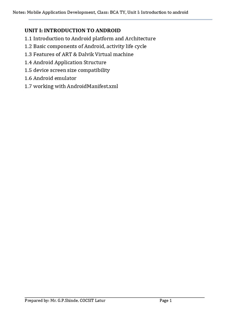 BCA TY Mobile Application Development UNIT I Introduction to Android ...
