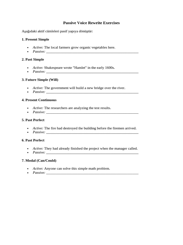 Passive Voice Transformation Exercises | PDF