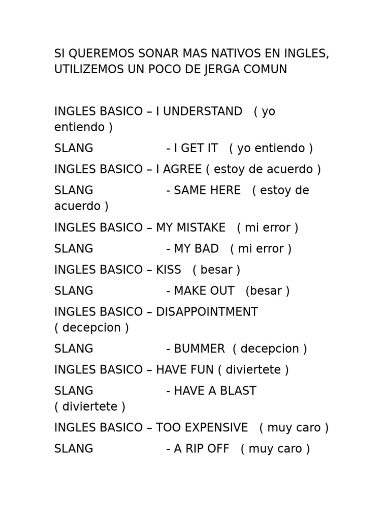Ingles Basico vs Slangs | PDF