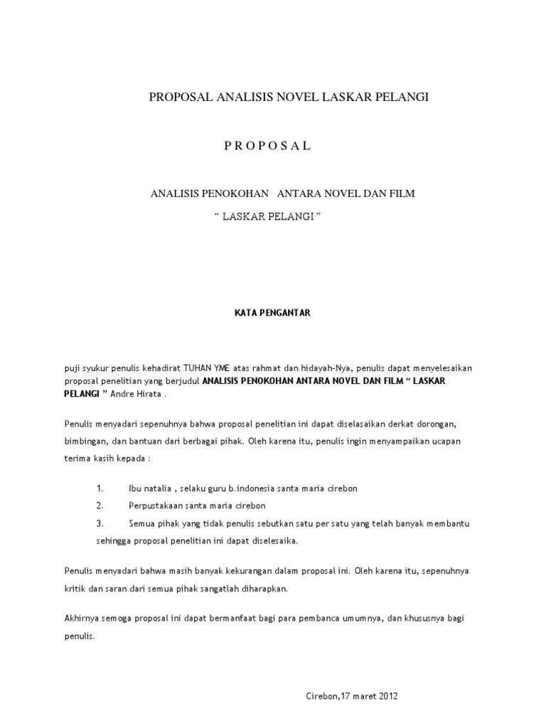 Proposal Analisis Novel Laskar Pelangi Antonius Yuda | PDF