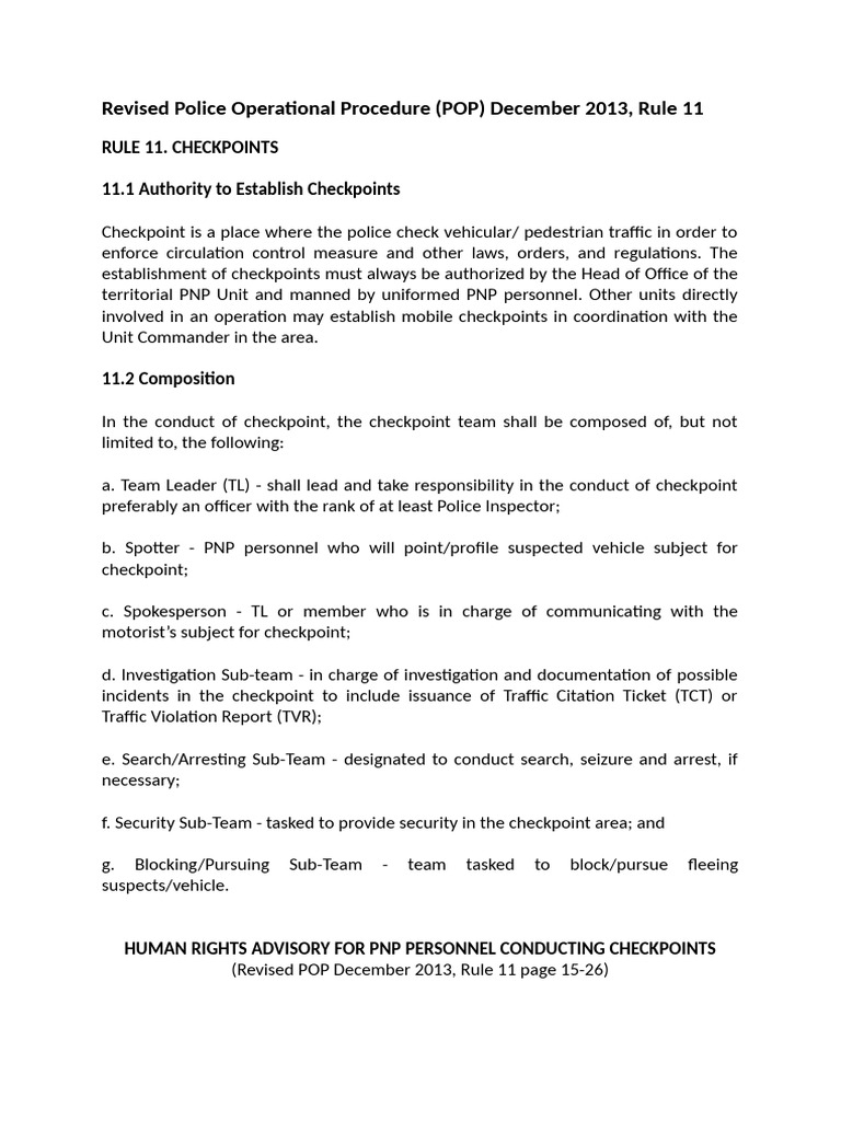 Police Checkpoint Procedures and Protocols | PDF | Police | Traffic