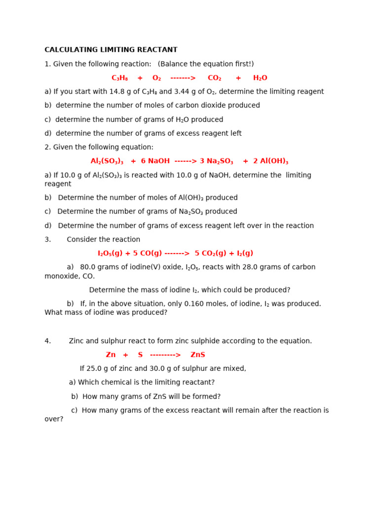 Limiting Reactant Calculations Guide | PDF