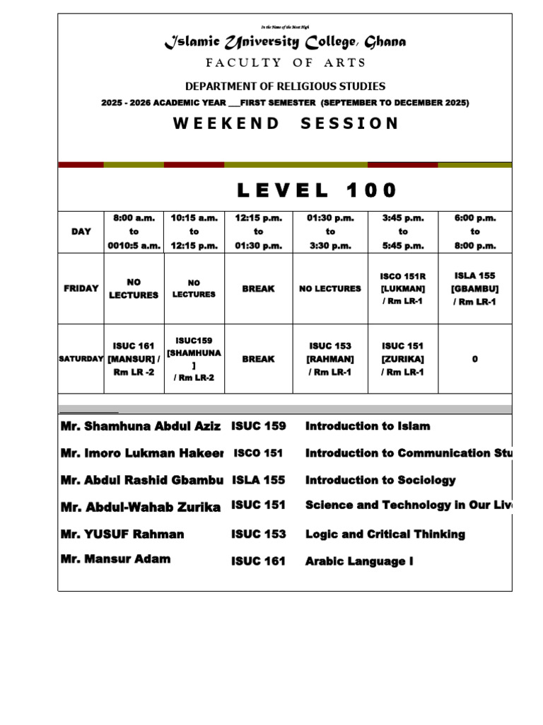 IUCG_BAR_WK_SEM-1_2025-2026_WEEKEND_12SEP2025 | PDF | Abrahamic ...