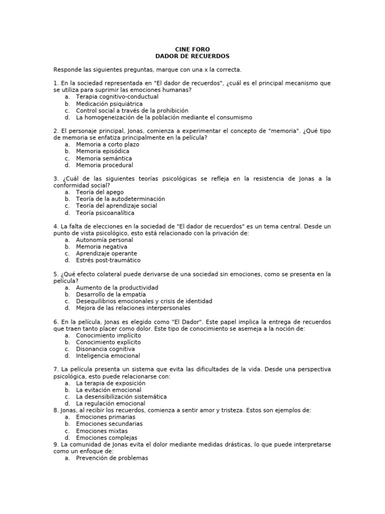 Análisis Psicológico de "El Dador de Recuerdos" | PDF | Memoria | Las ...