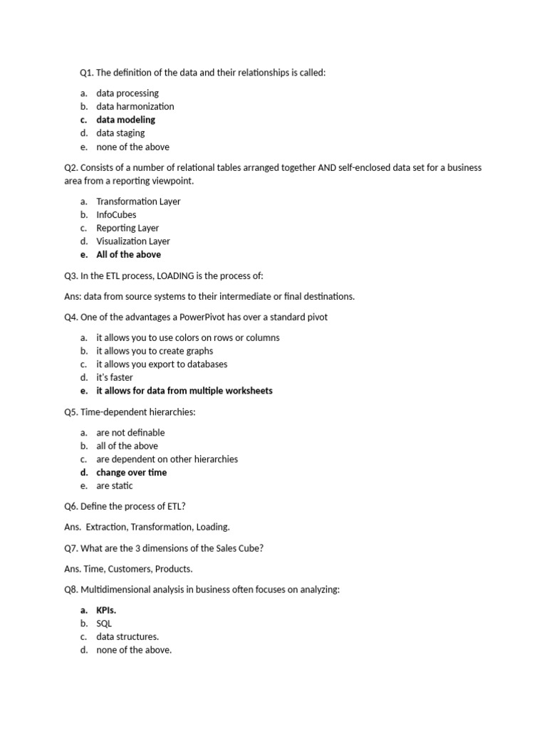 Ba Sample Questions & Answers | PDF | Data Warehouse | Databases