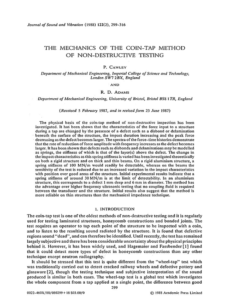 1988_The Mechanics of the Coin-tap Method of Non-Destructive Testing | PDF