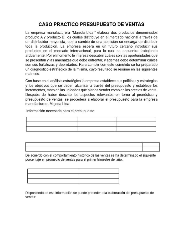 Enunciado Ejemplo Caso Practico Clase 2 Presupuestos | PDF