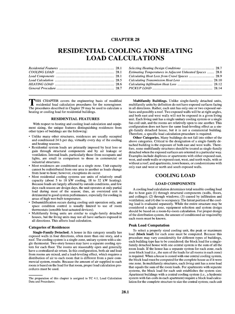 Chap28 Residential Cooling Load Calculations | PDF