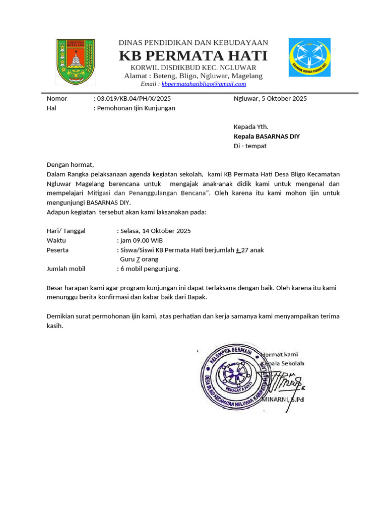 Permohonan Izin Kunjungan ke BASARNAS DIY | PDF