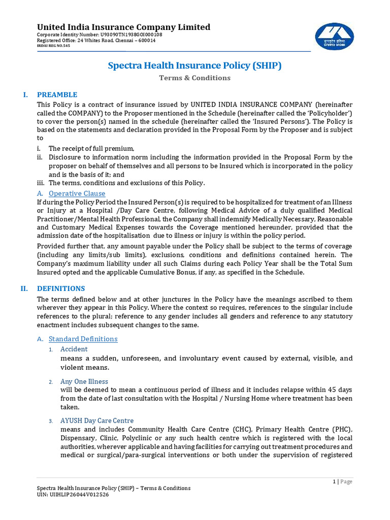 Policy Wordings - SHIP | PDF | Insurance | Hospital
