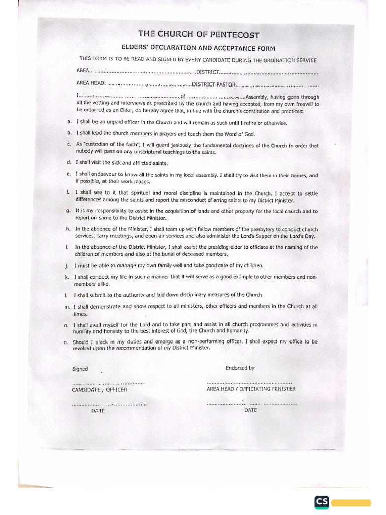 Declaration Form, Elders | PDF