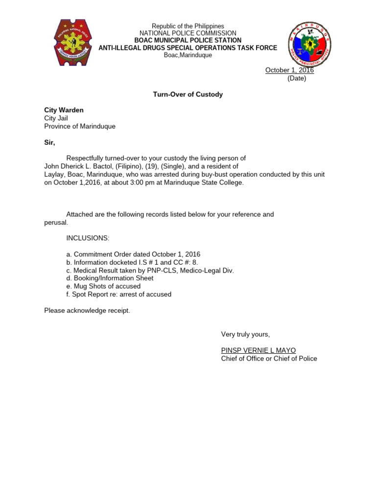 Turn Over of Custody | PDF